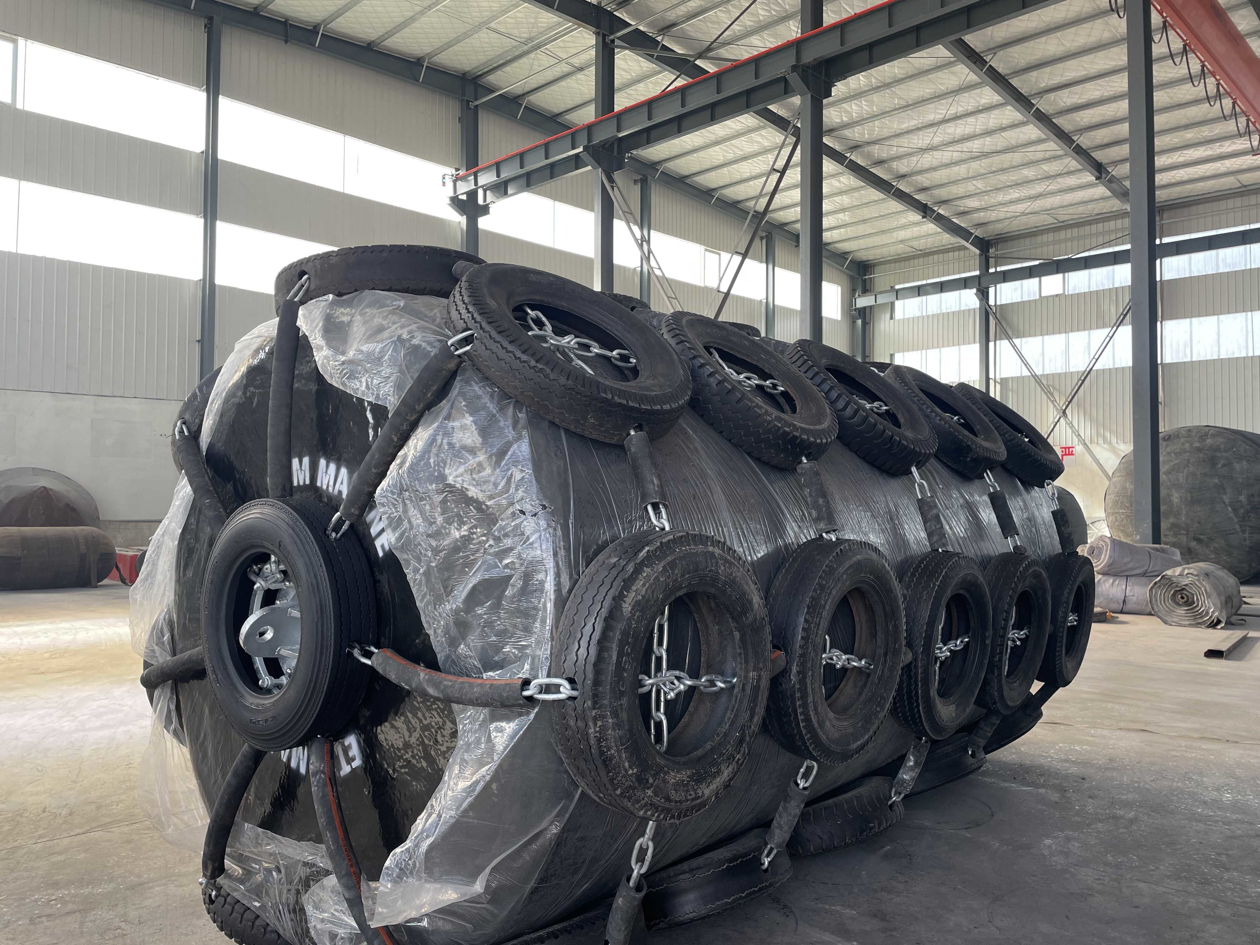 Ship Collision Protection Foam Fenders With Tire Nets Installed On The ...